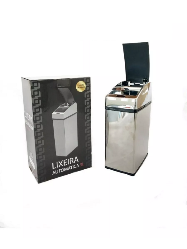Lixeira Automática Com Sensor Inox Polido 3 Lts Litros Quadrada
